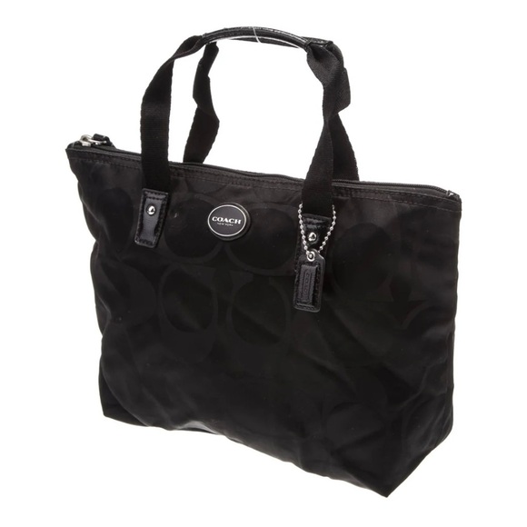 Coach | Bags | Coach Black Signature Logo Nylon Getaway Packable ...